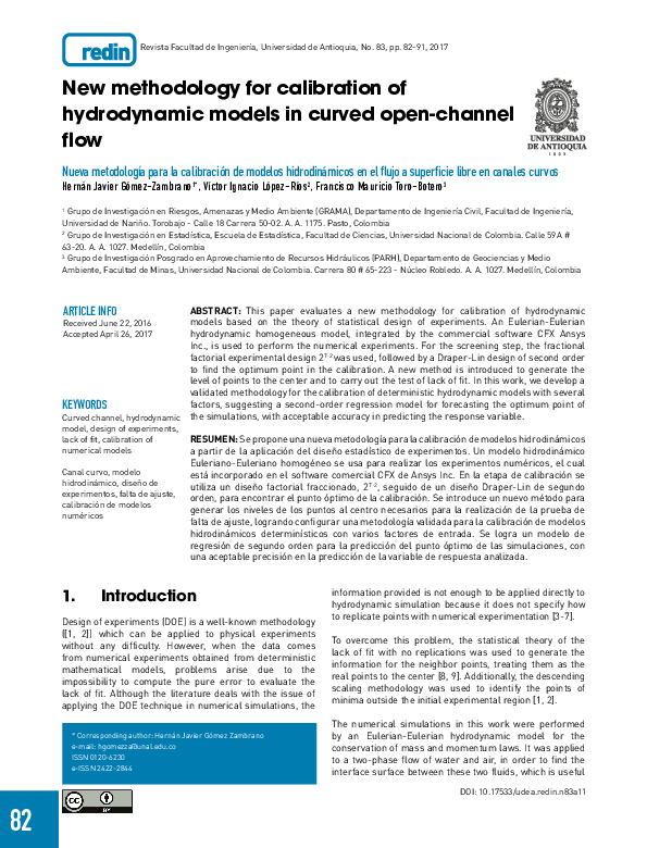 (PDF) New methodology for calibration of hydrodynamic models in curved open-channel flow