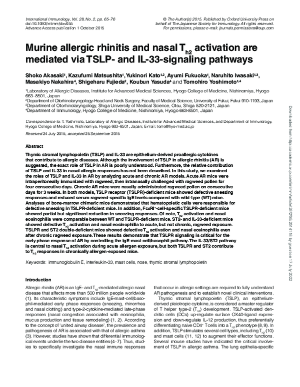 (PDF) Murine allergic rhinitis and nasal Th2 activation are mediated ...