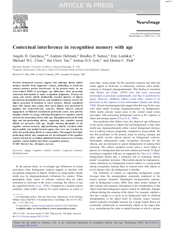 (PDF) Contextual interference in recognition memory with age