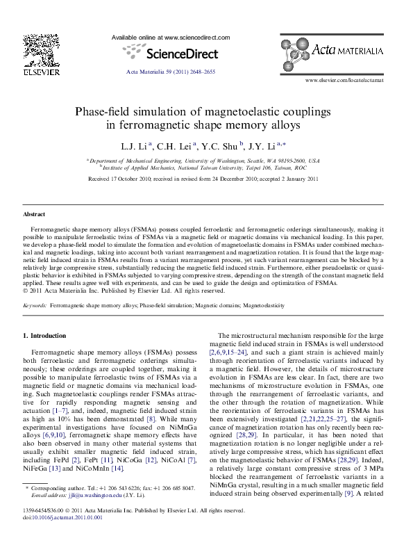 (PDF) Phase-field simulation of magnetoelastic couplings in ferromagnetic shape memory alloys