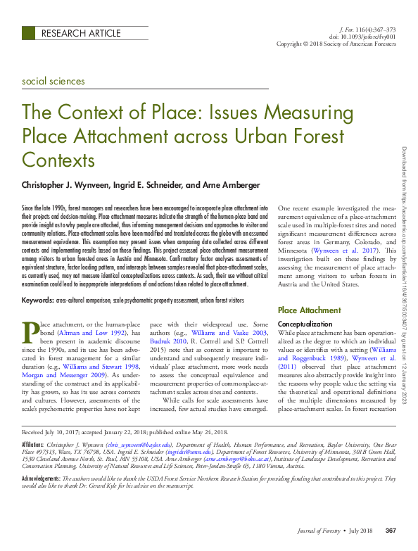 (PDF) The Context of Place: Issues Measuring Place Attachment across ...