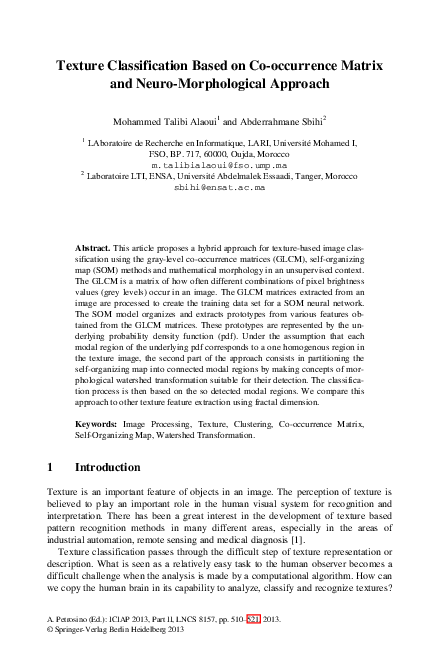 (PDF) Texture Classification Based on Co-occurrence Matrix and Neuro-Morphological Approach