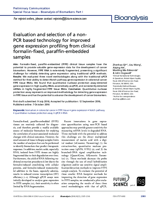 (PDF) Evaluation and selection of a non-PCR based technology for improved gene expression ...
