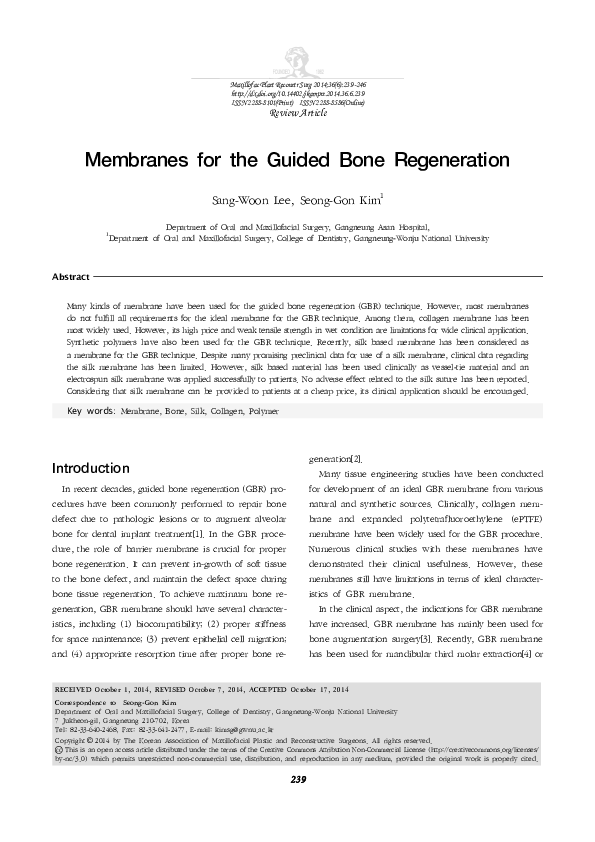 (PDF) Membranes for the Guided Bone Regeneration