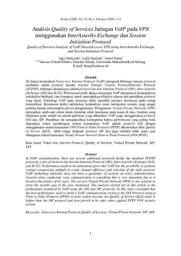 (PDF) Analisis Quality of Services Jaringan VoIP pada VPN menggunakan InterAsteriks Exchange dan ...