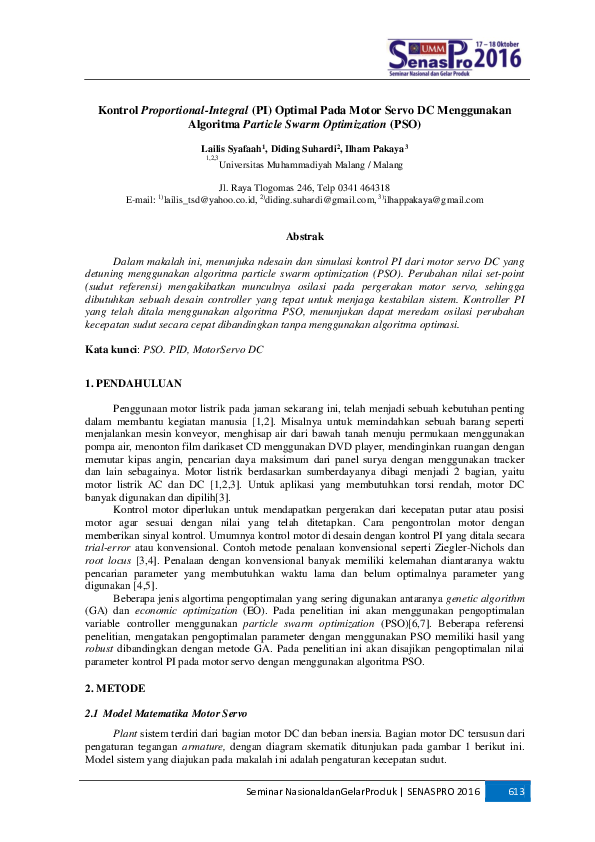 (PDF) Kontrol Proportional-Integral (PI) Optimal Pada Motor Servo DC ...