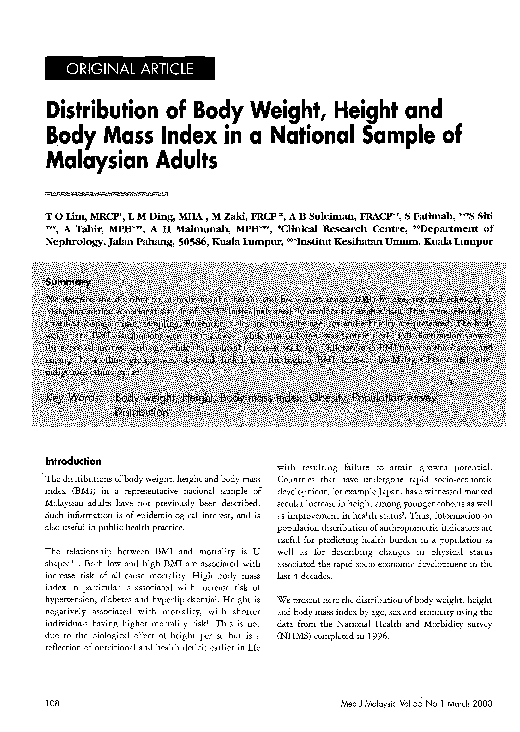 (PDF) Distribution of body weight, height and body mass index in a ...