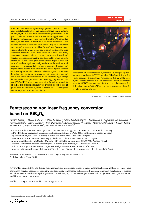 (PDF) Femtosecond nonlinear frequency conversion based on Bismuth triborate