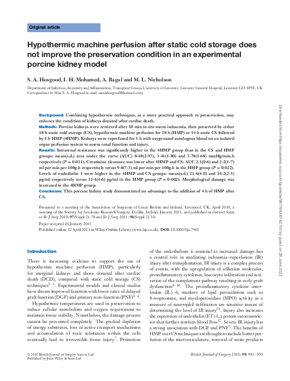 (PDF) Hypothermic machine perfusion after static cold storage does not ...