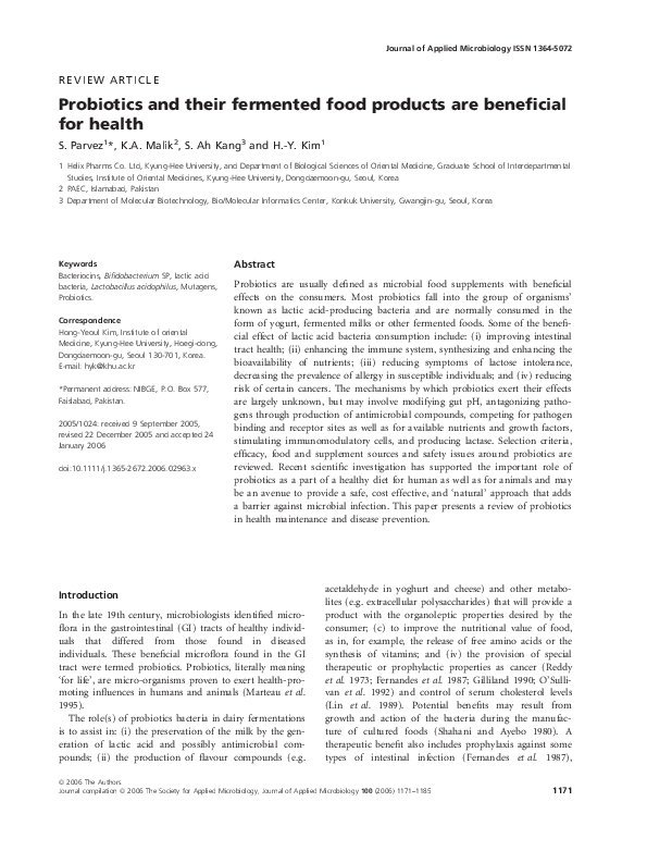 (PDF) Probiotics and their fermented food products are beneficial for health