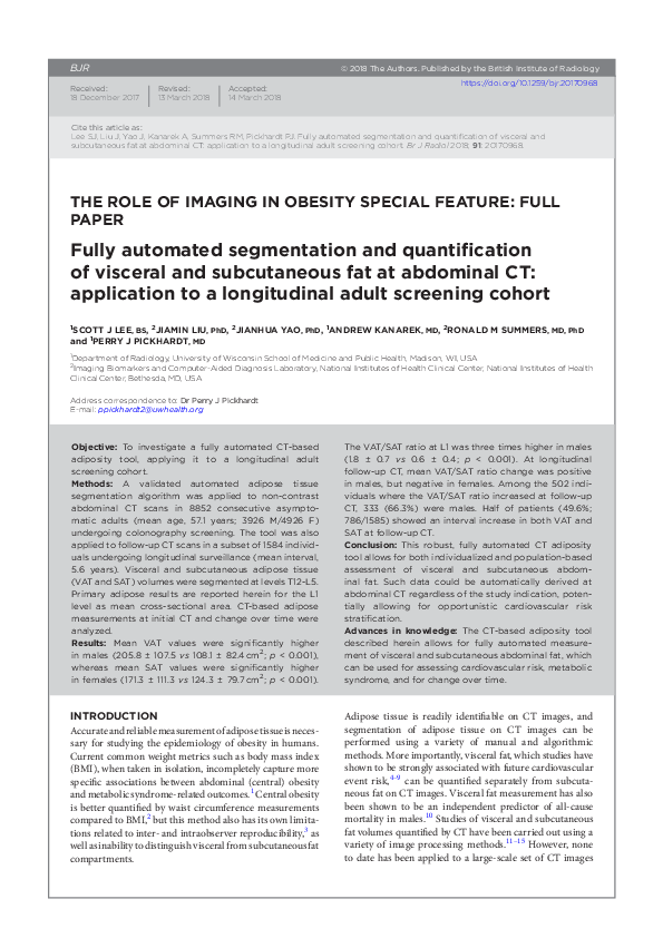 Pdf Fully Automated Segmentation And Quantification Of Visceral And
