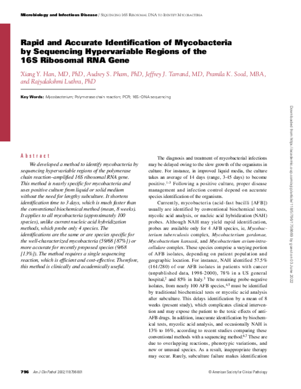 (PDF) Rapid and Accurate Identification of Mycobacteria by Sequencing ...