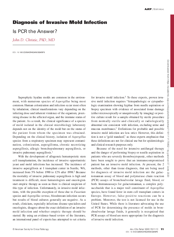 (PDF) Diagnosis of Invasive Mold Infection | Audrey Pham - Academia.edu