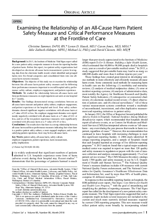 (PDF) Examining the Relationship of an All-Cause Harm Patient Safety ...