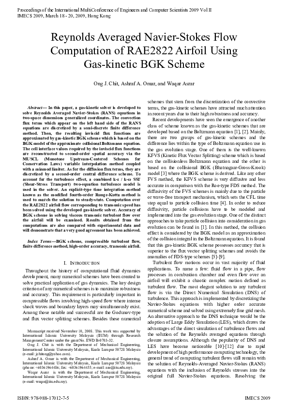 (PDF) Reynolds Averaged Navier-Stokes Flow Computation of Turbulent ...