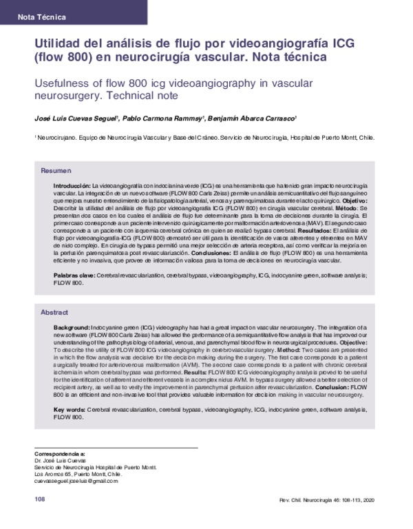 (PDF) Utilidad del análisis de flujo por videoangiografía icg (flow 800 ...