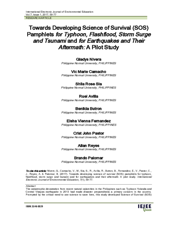 Towards Developing Science of Survival (SOS) Pamphlets for "Typhoon ...