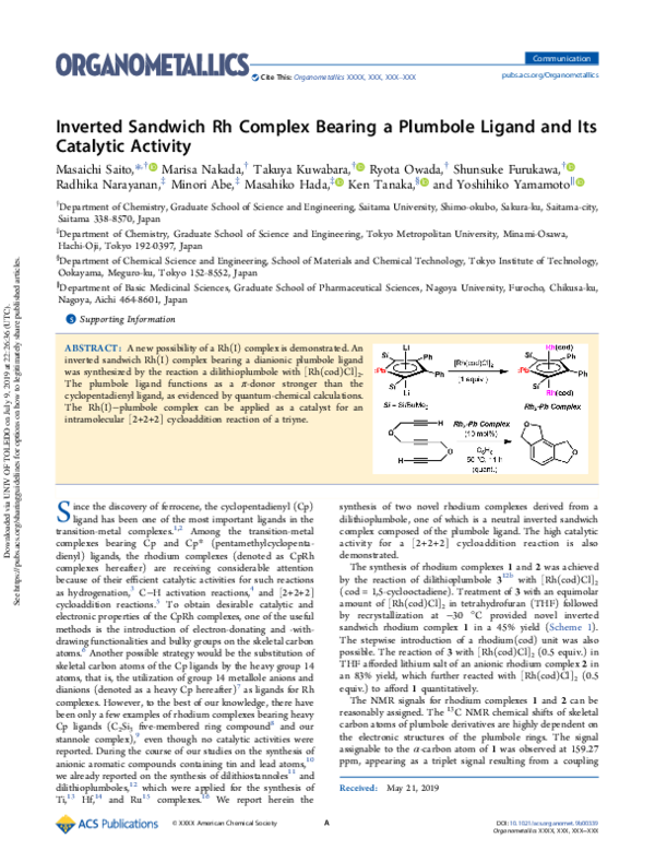 (PDF) Inverted Sandwich Rh Complex Bearing a Plumbole Ligand and Its ...
