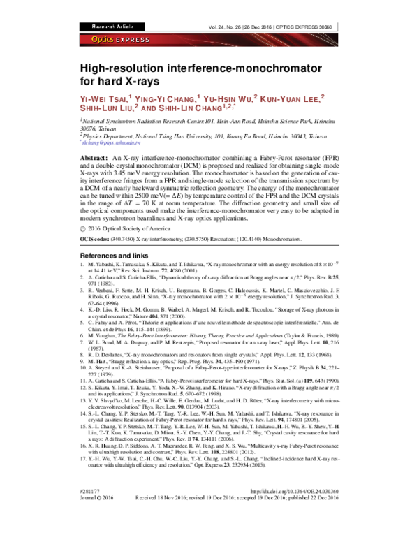 (PDF) High-resolution interference-monochromator for hard X-rays