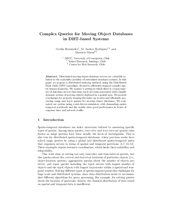 Pdf Complex Queries For Moving Object Databases In Dht Based Systems