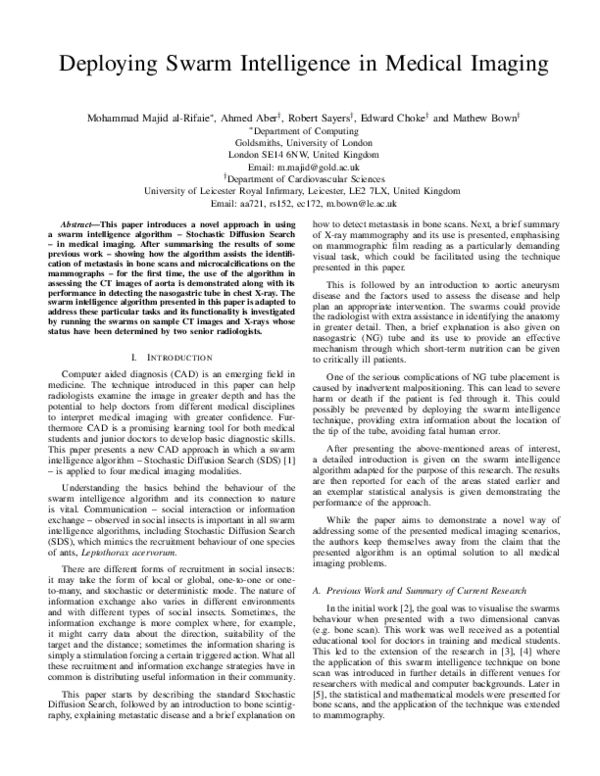 (PDF) Deploying swarm intelligence in medical imaging | Rob Sayers - Academia.edu