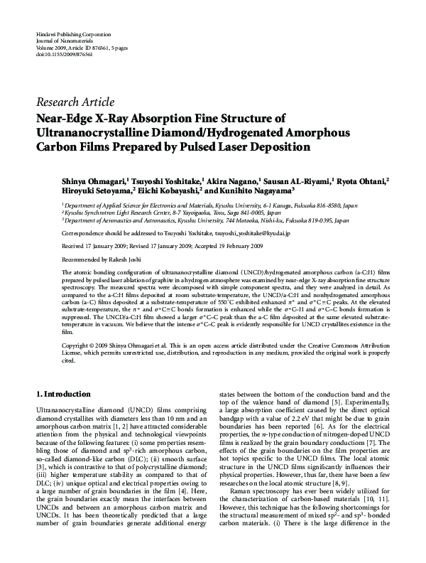 (PDF) Near-Edge X-Ray Absorption Fine Structure of Ultrananocrystalline ...