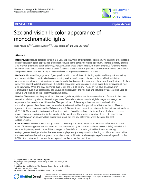 (PDF) Sex and vision II: color appearance of monochromatic lights