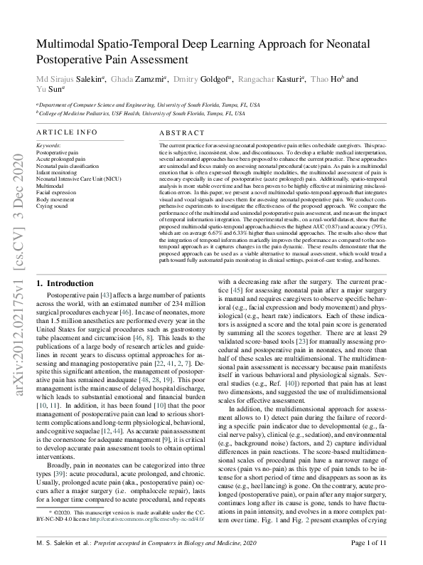 (PDF) Multimodal spatio-temporal deep learning approach for neonatal postoperative pain ...