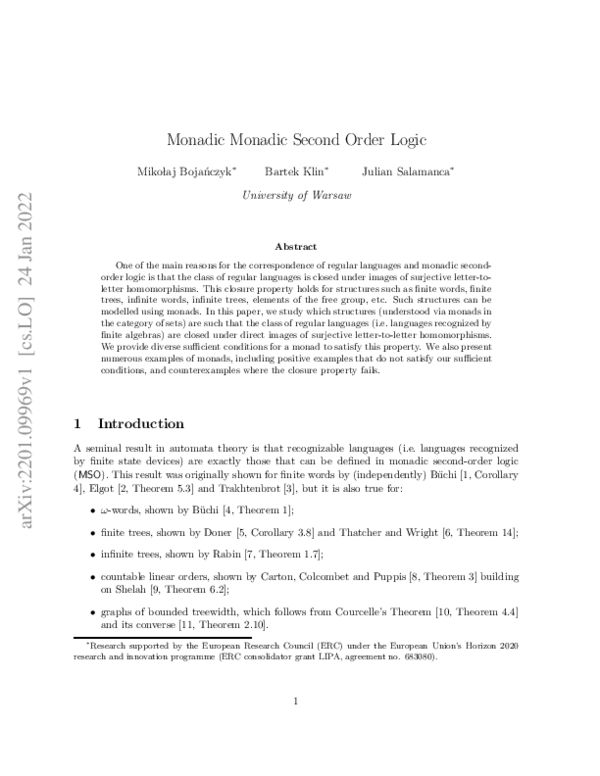 (PDF) Monadic Monadic Second Order Logic