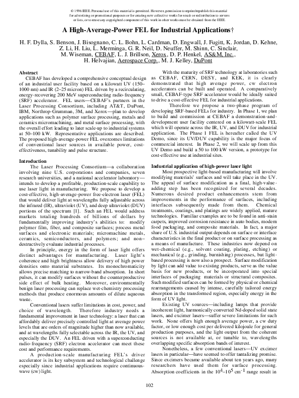 (PDF) A high-average-power FEL for industrial applications