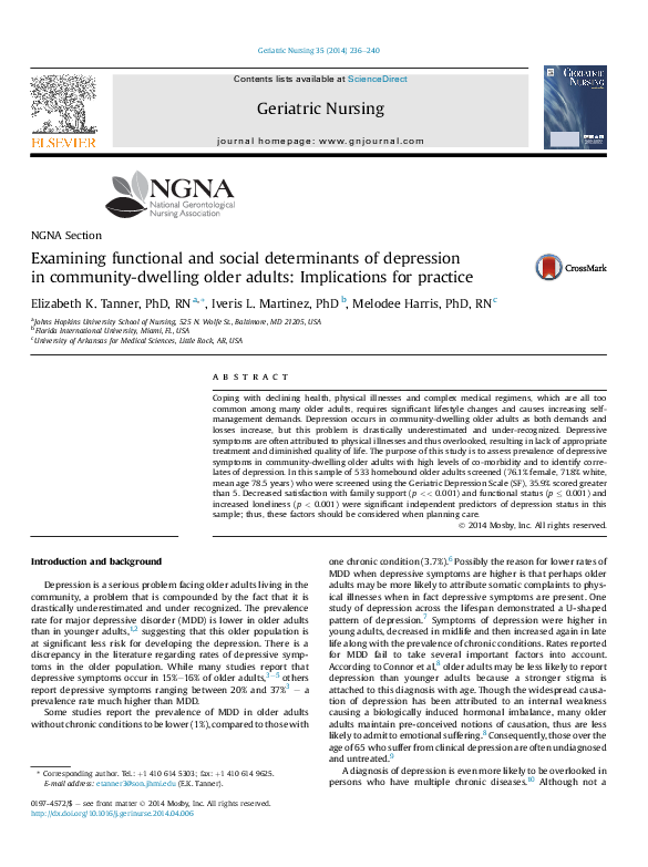 (PDF) Examining functional and social determinants of depression in community-dwelling older ...