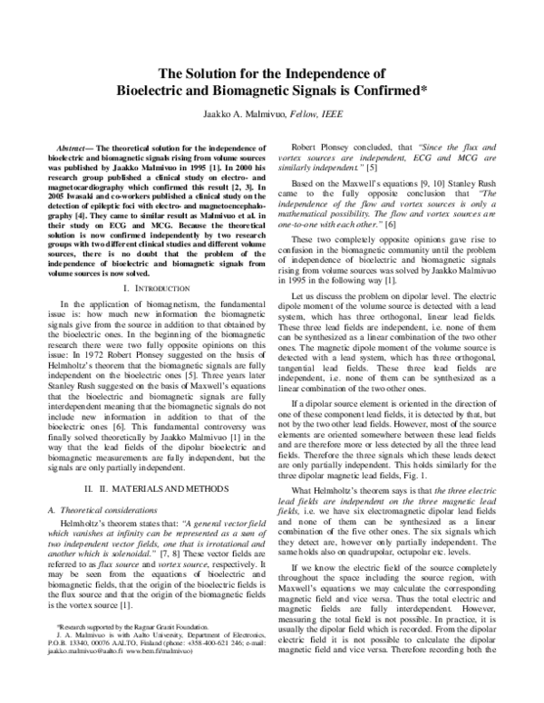 (PDF) The solution for the independence of bioelectric and biomagnetic ...