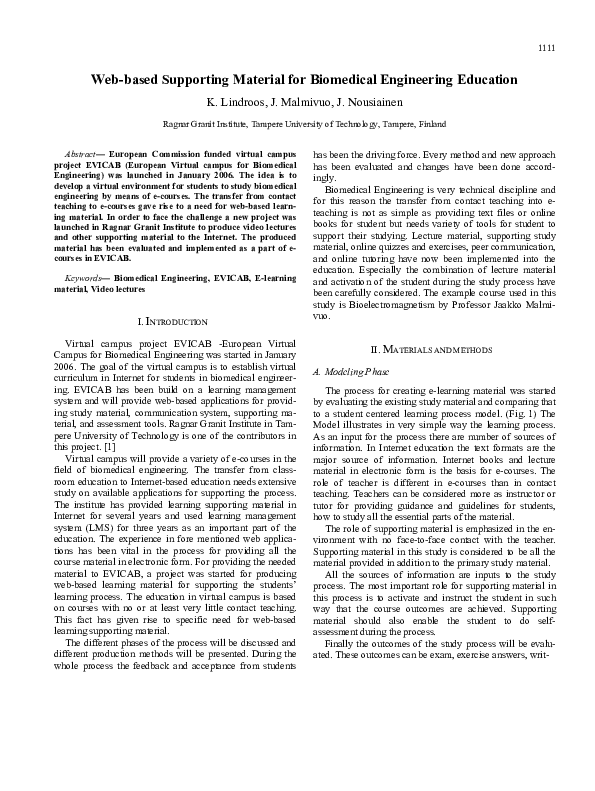 (PDF) Web-based Supporting Material for Biomedical Engineering Education