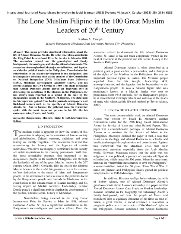 (PDF) The Lone Muslim Filipino in the 100 Great Muslim Leaders of 20 th ...
