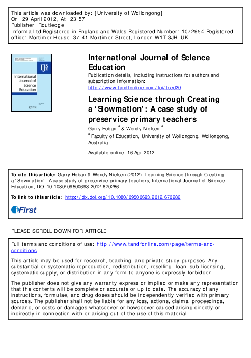 (PDF) Learning Science through Creating a ‘Slowmation’: A case study of preservice primary teachers