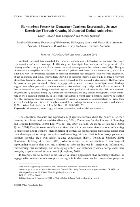 (PDF) Slowmation: Preservice elementary teachers representing science ...