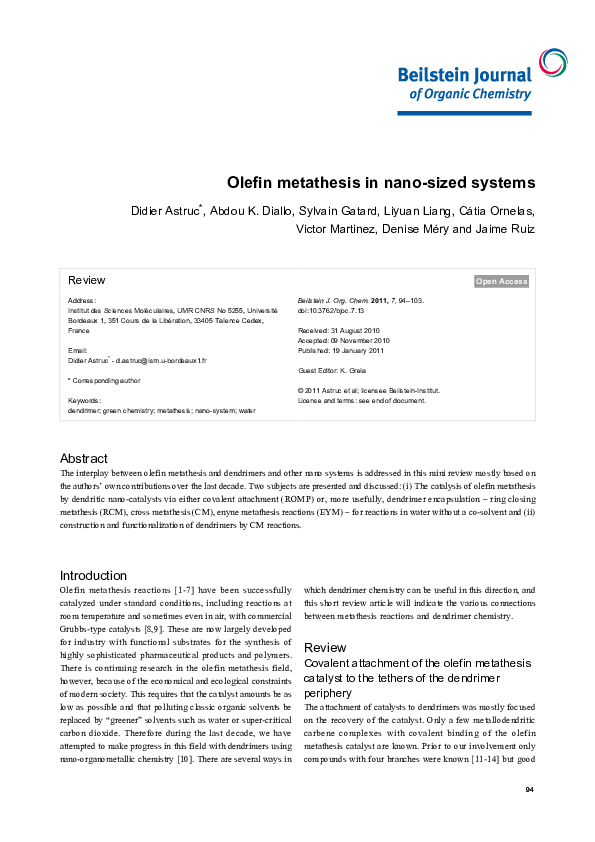 (PDF) Olefin metathesis in nano-sized systems