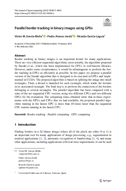 (PDF) Parallel border tracking in binary images using GPUs