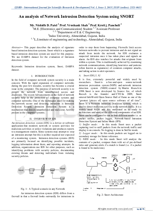 (PDF) An analysis of Network Intrusion Detection System using SNORT