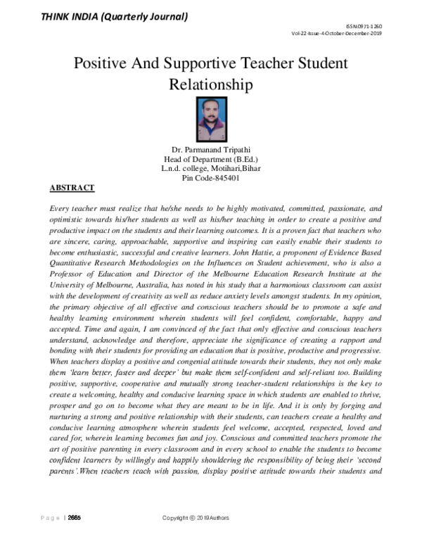 (PDF) Positive And Supportive Teacher Student Relationship