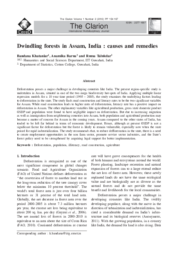 (PDF) Dwindling forests in Assam, India: causes and remedies