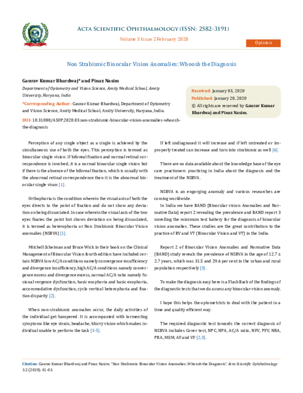 (PDF) Non Strabismic Binocular Vision Anomalies: Whoosh the Diagnosis