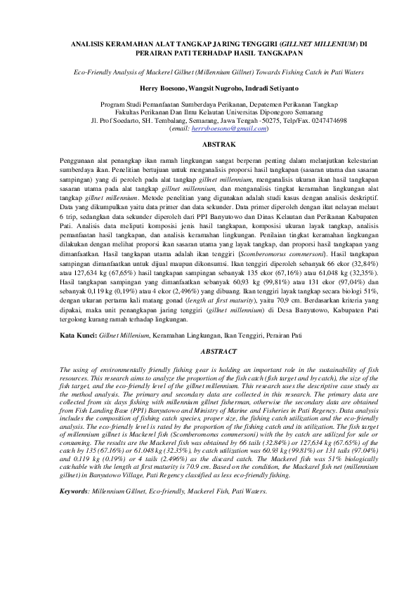 (PDF) Analisis Keramahan Alat Tangkap Jaring Tenggiri (Gillnet ...