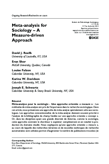 (PDF) Meta-analysis for Sociology – A Measure-driven Approach