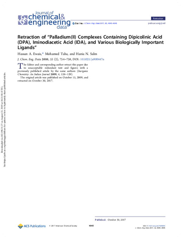 (PDF) Retraction of “Palladium(II) Complexes Containing Dipicolinic ...
