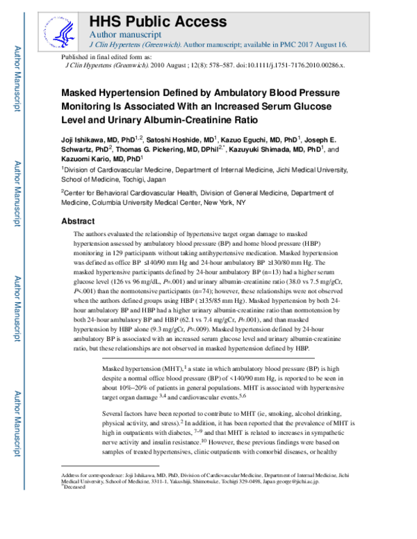 (PDF) Masked Hypertension Defined by Ambulatory Blood Pressure ...