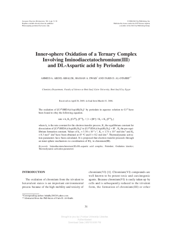 (PDF) Inner-sphere Oxidation of a Ternary Complex Involving ...