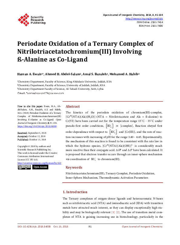 (PDF) Periodate Oxidation of a Ternary Complex of ...