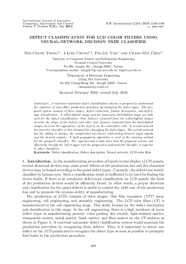 (PDF) Defect Classification for LCD Color Filters Using Neural-Network ...
