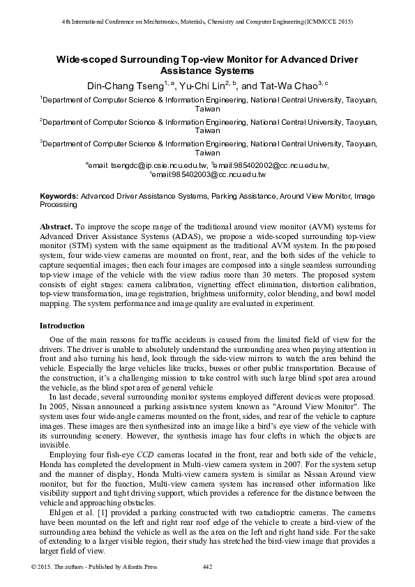 (PDF) Wide-scoped Surrounding Top-view Monitor for Advanced Driver ...